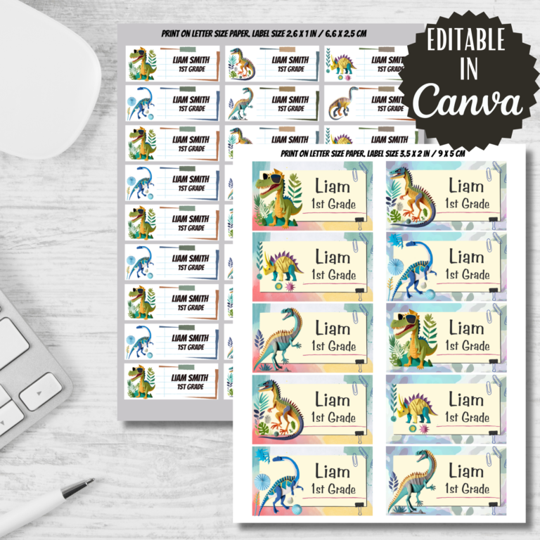 Cute and Co - Set of Dinosaurs Printable Labels Back to school ...
